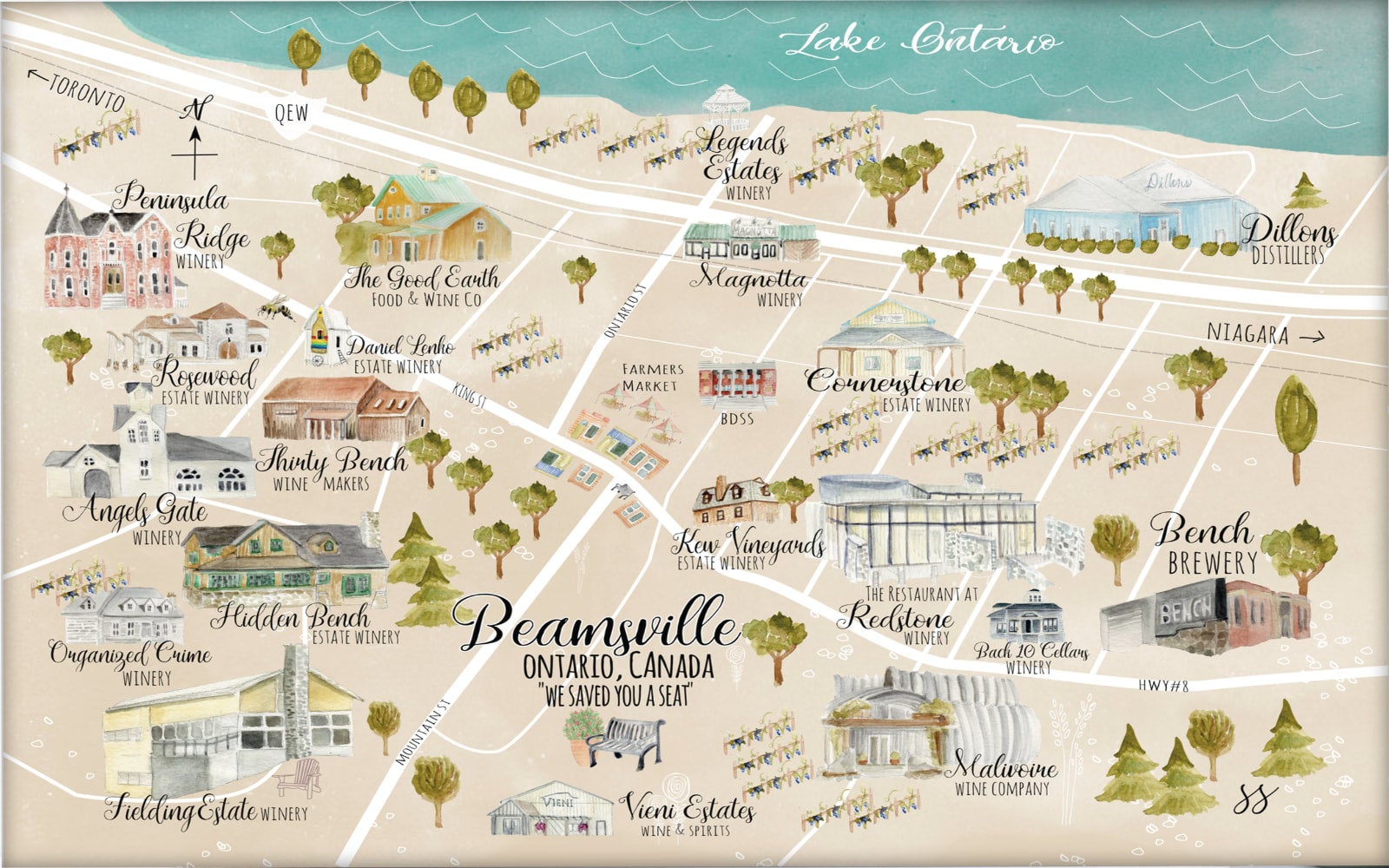 Beamsville Ontario Winery and Beverage Destination Map | Art by Shelley ...