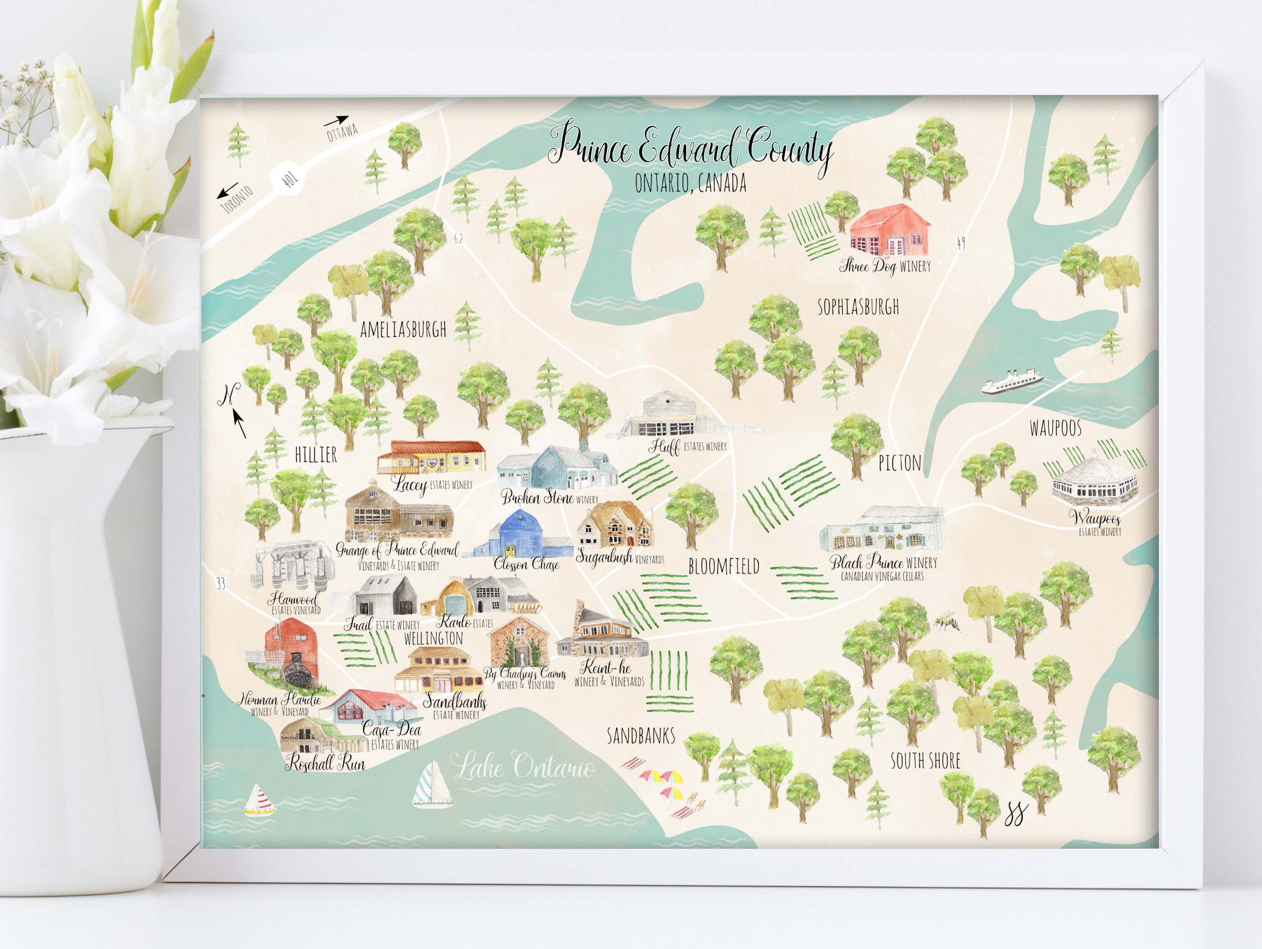 Prince Edward County Winery Route Map Illustration | Art by Shelley ...